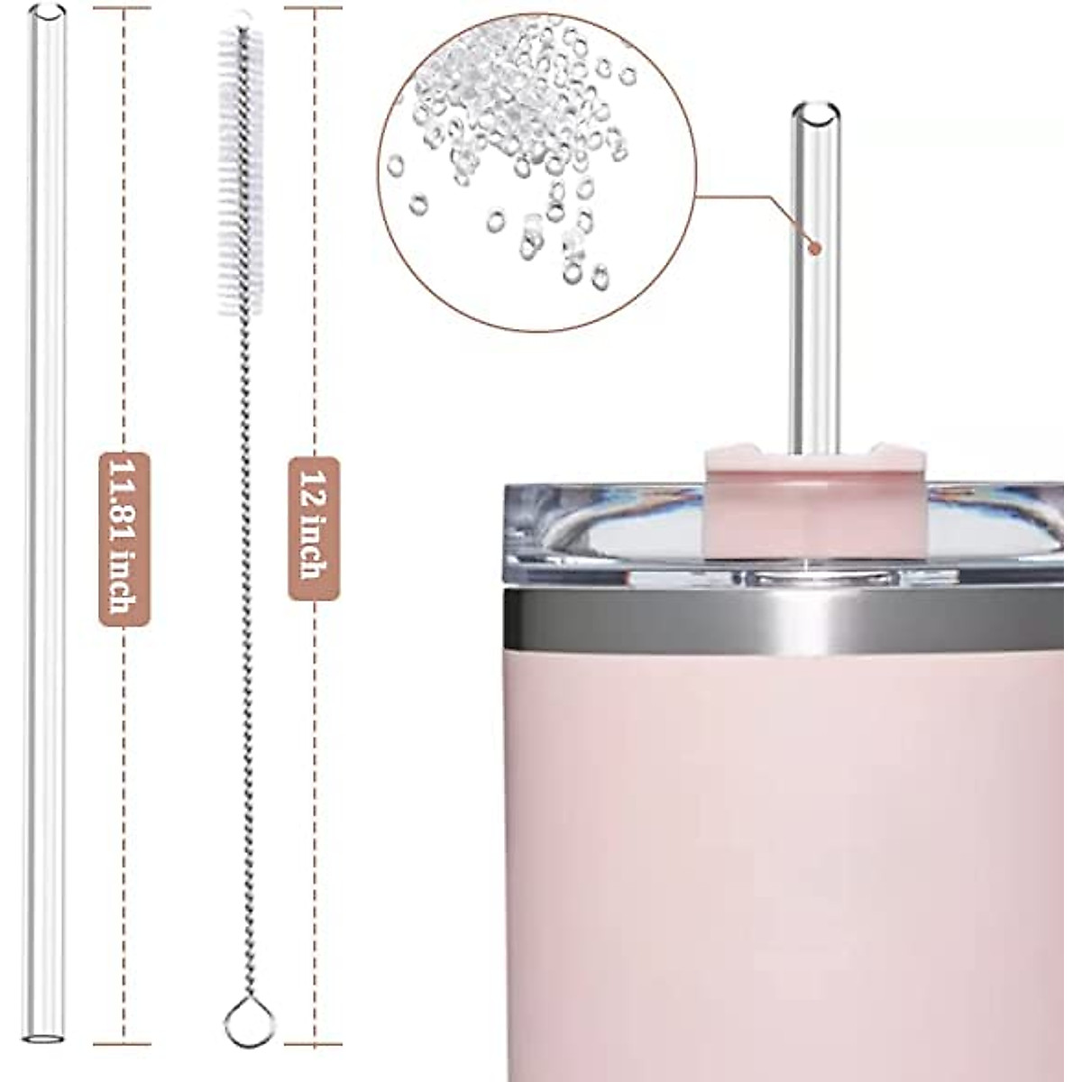 RaepperHan 6 Pack Reusable Replacement Straws for Stanley 40 oz Adventure Tumbler, Plastic Straws with Cleaning Brush, Compatible with Stanley 40oz Cup Water Jug (6* Plastic Straws for 40 oz), RH012