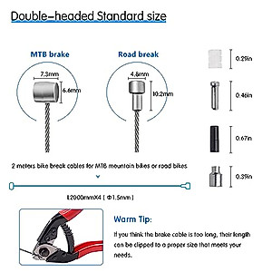 4PCS Universal Bike Brake Cable,Replaceable Brake Inner Wire Cable, Include Free Cable Cap End Crimps O-Rings Accessories, Professional Bicycle Brake Line For Mountain Bikes MTB or Road Bikes, 2M Long