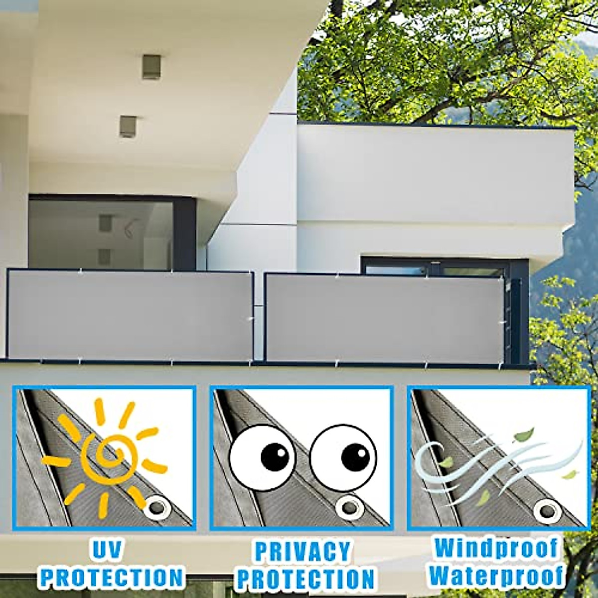 YangAera Balcony Privacy Screen Cover with Cable Ties & Ropes Weather-Resistant Waterproof Cover Screen Shield for Apartment Porch Outdoor Backyard Patio (Size: 3x14.8ft)-Stone Pattern