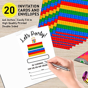 Building Blocks Birthday Invitations for Boys with Envelopes, Invites for Birthday Party Building Blocks, Building Blocks Birthday Party Invitations Cards, Celebrate Birthday Party, 4"x6" Set of 20