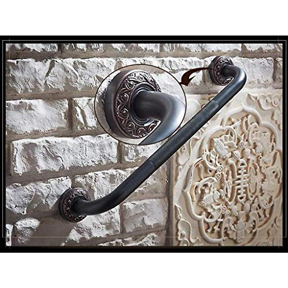 CRODY Bath Wall Attachment Handrails Grab Bar Rails Towel Rack Grab Bar European Copper Retro Antique Wall Hanging Toilet Disabled Elderly Bathroom Safety Handrail Senior Assist Bath Handle/Black/49.1