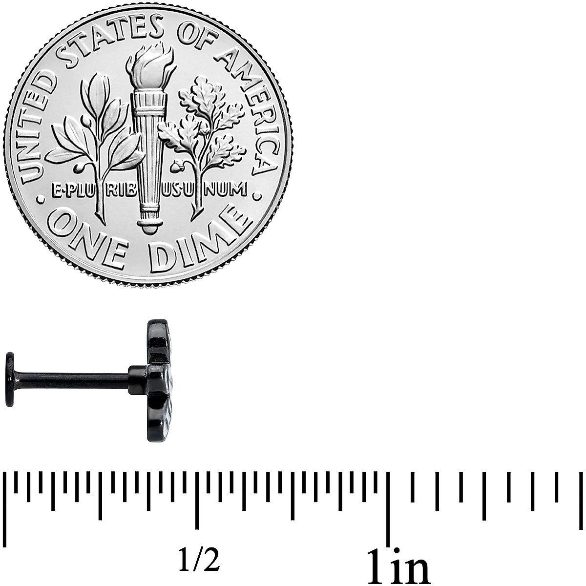 Body Candy Womens 16G Black PVD Steel Red Eye Mummy Labret Monroe Lip Ring Tragus Cartilage Stud 5/16"