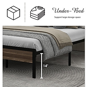 Tuconia King Bed Frame with LED Lights Metal Platform Bed Frame with Storage Headboard Built in Charging Station & USB Ports Noise-Free No Box Spring Needed Grey