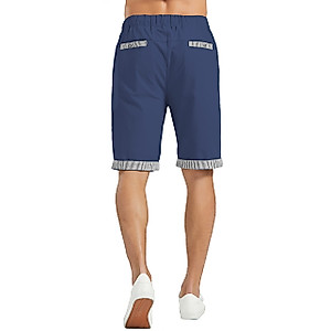 Janmid Men's Shorts Casual Classic Fit Drawstring Summer Beach Shorts with Elastic Waist and Pockets Navy Blue XL