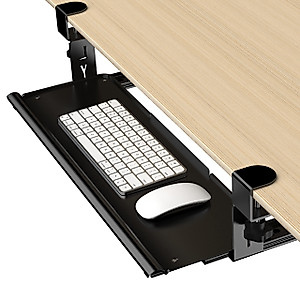 GoldOrcle Metal Keyboard Tray Under Desk C Clamp On Pull Out Slide-Out Keyboard Stand Drawer Platform for Home or Office