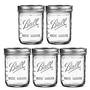 SEWANTA Wide Mouth Mason Jars 16 oz [5 Pack] With mason jar lids and Bands, mason jars 16 oz - For Canning, Fermenting, Pickling - Jar Décor - Microwave/Freeze/Dishwasher Safe Jar Opener