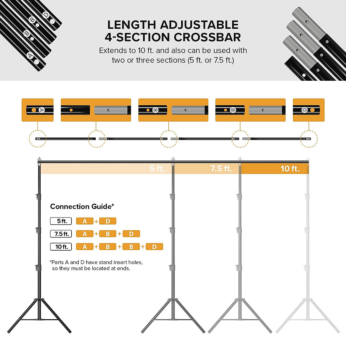 Julius Studio 10 x 10 ft. Triple Crossbar Backdrop Stand Double Photo Background Support, New Metal Cap Design, Upgraded Sturdy Structure, Spring Clamps, Sand Bags, JSAG596