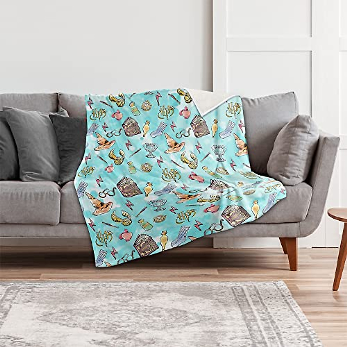 Harry Potter Blanket, 50"x60", Water Color Pattern Silky Touch Sherpa Back Super Soft Throw Blanket