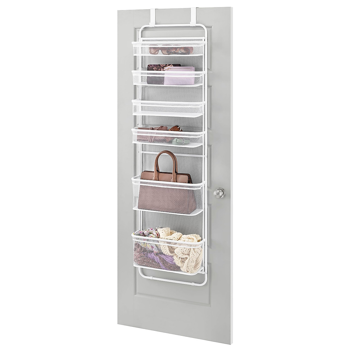 Whitmor Over The Door Organizer - 6 Sections - Pantry, Bathroom, Accessory Organizer - Metal and Mesh - White