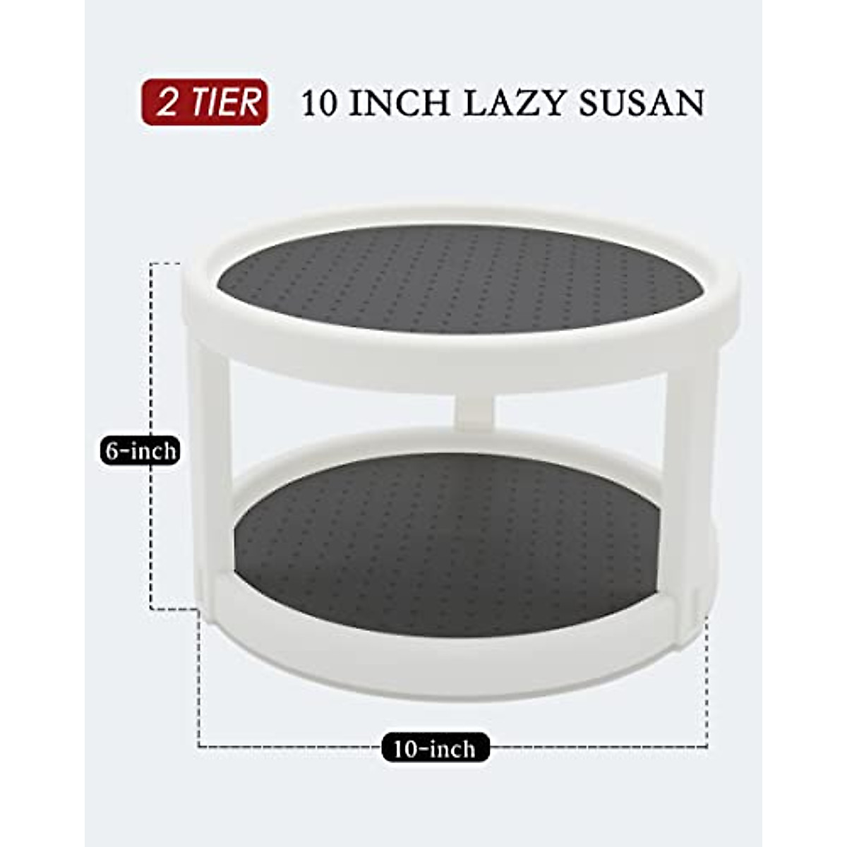 2 Tier, 10-Inch Non-Skid Lazy Susan Turntable for Cabinet, Lazy Susan Organizer for Cabinet, Kitchen, Fridge, Baking, Bathroom Makeup Vanity Countertop, Spice Rack, Turntable Organizer