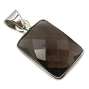 SilverStarJewel 925 Stamp Sterling Silver Smoky Quartz Necklace Pendant 1.1"