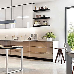 SAUMONIERES Floating Shelves Wall Shelf Solid Wood for Bathroom Bedroom Kitchen Wall Decor Set of 3, Black Wall Shelves