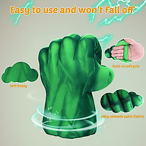 XYMTOY Superhero Toys Incredible Smash Hands Soft Plush Superhero Gloves, Superhero Costumes for Kids Toddlers Boys 3+ Gift for Cosplay, Halloween, Christmas, Birthday - 1 Pair, Green