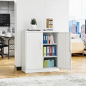 STANI Metal Storage Cabinet, Metal Cabinet with Adjustable Shelf and Drawer, Lockable Lateral Filing Storage Cabinet, Filing Cabinet Lockable Doors for Home Office School, Assemble Required