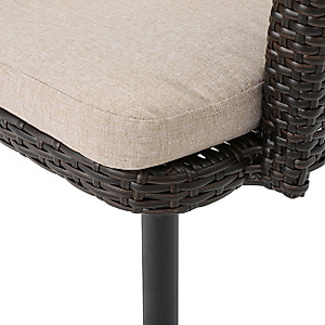 Christopher Knight Home Iona Outdoor Wicker Dining Chairs with Metal Legs and Water Resistant Cushions, 2-Pcs Set, Multibrown / Textured Beige / Dark Brown