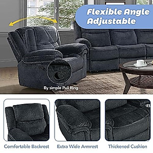 YUNLife&Home Manual Wall Hugger Chair with Cup Holder,2 USB Ports&Power Sockets,Double Reclining Sectional Sofa 3-Seat Couch for Living Room Apartment Office RV Theater Furniture Set, Dark Blue 83.8"w