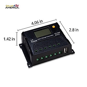 Solar4America 10A 20A 30A PWM Solar Charge Controller 12V/24V Automatic, with LCD Display, for Solar Wind Power Generator System (10A)