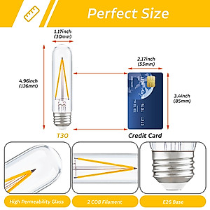 Dimmable E26 T10 LED Bulb Long Tube Light Bulb,Type T Tubular Light Bulbs for Curio Cabinet,Piano Light,Chandelier ,Wall Sconces,4W(40W Equivalent) AC120V Warm White 2700K 400LM CRI 90,Pack of 2