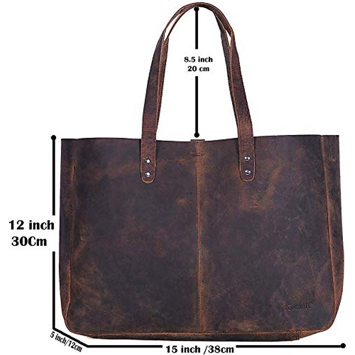 KomalC Leather Shoulder Bag Tote for Women Purse Satchel Travel Bag shopping Carry Messenger Multipurpose Handbag (18.5 INCH, Buffalo Distressed Tan)