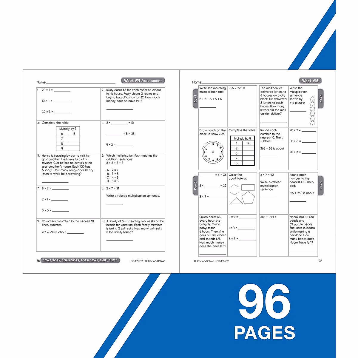 Carson Dellosa Common Core Math 4 Today Workbook—Reproducible 3rd Grade Math Workbook, Place Value, Geometry, Algebra Practice, Classroom or Homeschool Curriculum (96 pgs) (Common Core 4 Today)