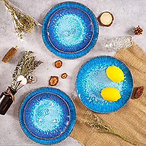 Topmela Melamine Dinner Plate Plastic Bread Butter Plates Set of 6 Pcs 11 inch Lightweight Shatter Proof Chip Resistant Dishwasher Safe Not Microware Not Oven(Light Blue)
