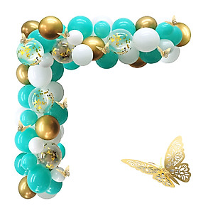 Teal Balloon Garland Kit - 122pcs Teal Balloon Arch Kit with Gold Butterfly, Turquoise Balloon Garland Kit for Birthday Graduation Wedding Baby Shower Engagement Festival Party