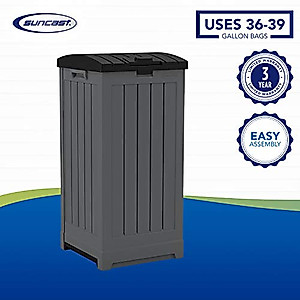 Suncast 39-Gallon Resin Outdoor Hideaway Trash Can with Lid for Backyard, Deck, or Patio, Gray