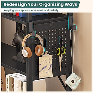 SEDETA 5 Tier Corner Bookshelf, Modern Corner Bookcase, Convertible Bookshelf with Storage Bag, Pegboard & LED Light, Tall Bookshelves for Bedroom, Living Room and Home Office, Black