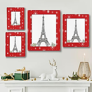 Pardick Xmas Red 4x6 Picture Frame, Christmas Snowflake Wooden Photo Frames for Tabletop and Wall Display, Picture Frame Home Office Decor