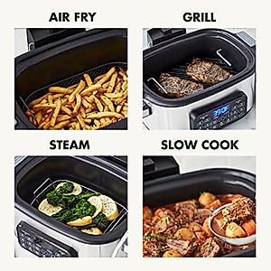 GreenPan Matte Black 13-in-1 Air Fryer Slow Cooker & Grill, Presets to Steam Saute Broil Bake and Cook Rice, Healthy Ceramic Nonstick and Dishwasher Safe Parts, Easy-to-use LED Display