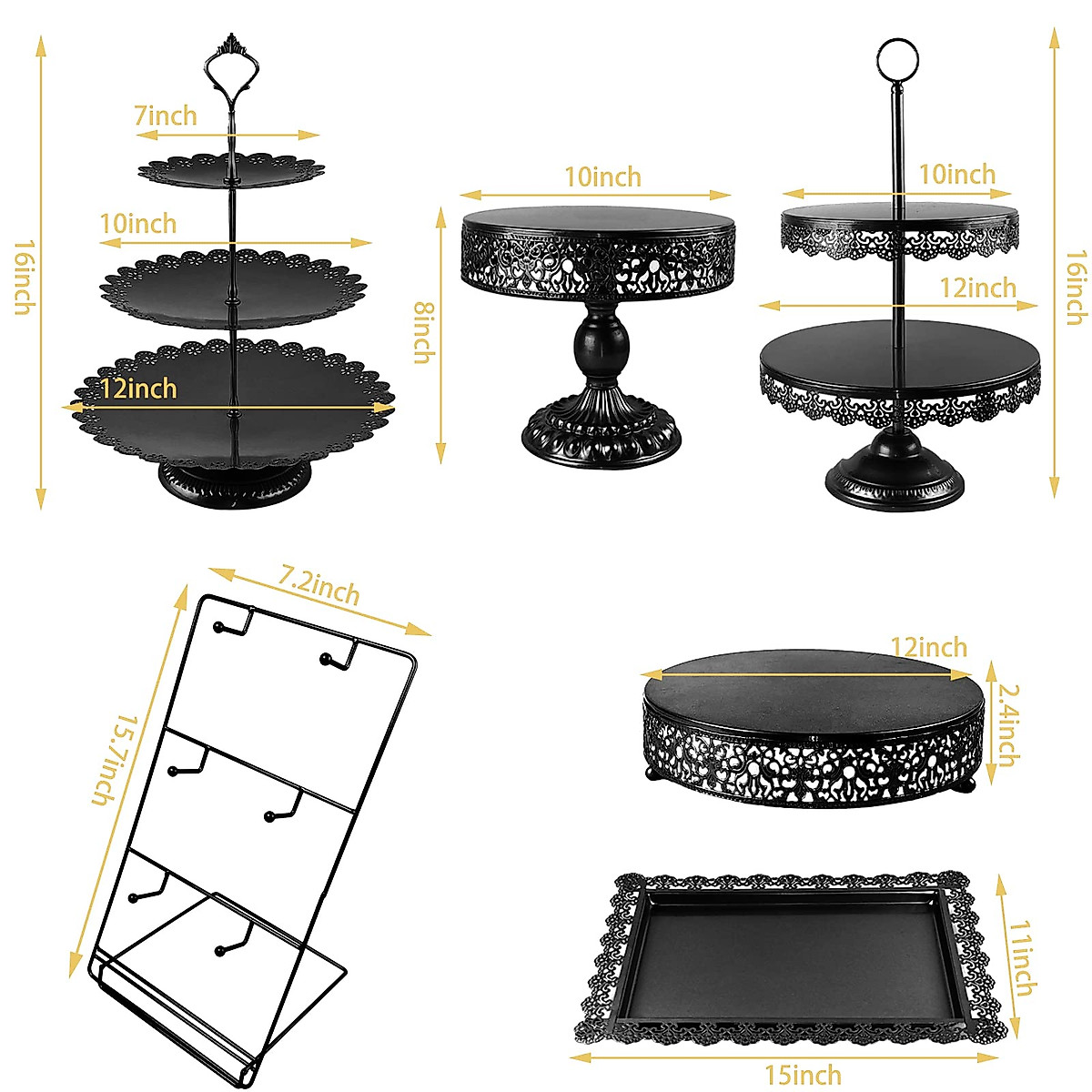 Black Cake Stand Set-7 Pcs Cake Stand Set-Dessert Table Display Set for Baby Shower, Wedding, Birthday Parties, Chrismas Celebration