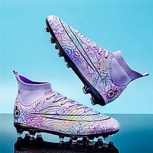 Dennger Men’s Soccer Cleats Football Boots Professional Training Turf Mens Womens Outdoor Indoor Sports Athletic Big Kids Sneaker Shoes Purple