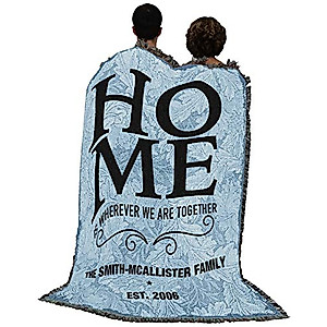 Pure Country Weavers Home is Wherever We are Together Blanket Blue - Personalized - Custom - Housewarming Gift Tapestry Throw Woven from Cotton - Made in The USA (72x54)