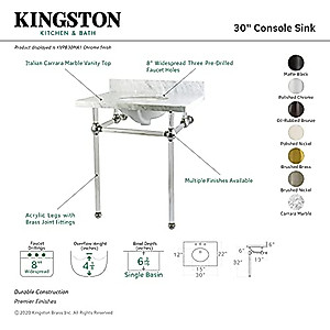 Kingston Brass Fauceture KVPB30MA7 Templeton Carrara Marble Bathroom Console Vanity with Acrylic Pedestal, Carrara Marble/Brushed Brass
