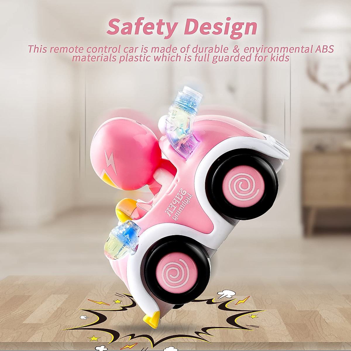 NQD Remote Control Cartoon Car for Toddlers with Music and Lights, 2.4GHz Radio Control RC Race Car, Educational Learning Toys for 3 4 5 6 Years Old Kids(Pink)