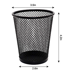 4 Pack Pen Holder Metal Mesh Pencil Holders Round Shaped Pen Holders for Desk Office Wire Mesh Container Pen Organizer,Black