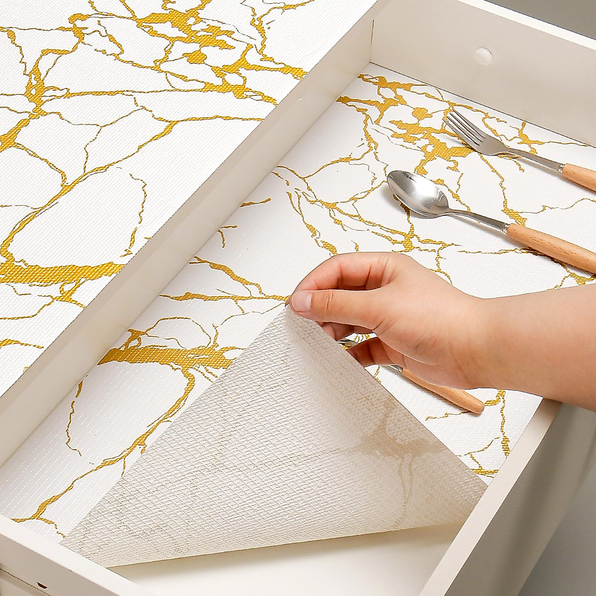 Bounmer Drawer Liner for Kitchen Cabinets Non-Adhesive Non-Slip Kitchen Cabinet Liner Shelf Liner Waterproof Easy to Cut Reusable Washable Shelf Liners for Pantry Cupboard Dresser Bathroom