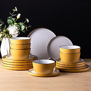 AmorArc Dinnerware Sets of 4, Modern Stoneware Plates and Bowls Sets,Chip and Crack Resistant | Dishwasher & Microwave Safe Ceramic Dishes Set,Service for 4 (12pc)-Speckled & Matte Yellow
