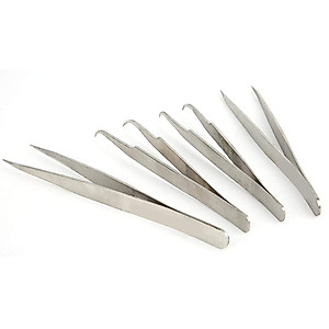 HEEPDD Tweezers, 4PCS Serger Tweezers with Serrated Tips Serrated Bent Tweezers Tips Stainless Steel Straight Tweezer Tip Curved Anti Static Tweezers Sewing Machine Accessory