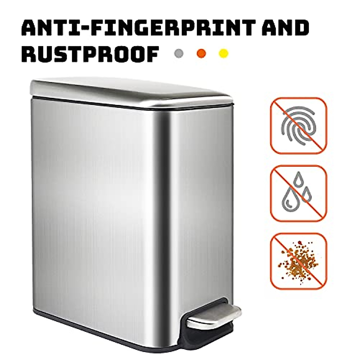 TMTECH Stainless Steel Bathroom Trash Can with Lid Soft-Close and Inner Wastebasket, Rectangular Slim Small Trash Can for Bedroom Kitchen Office, Anti-Fingerprint Brushed, 5L1.3Gal, Silver, (TM)