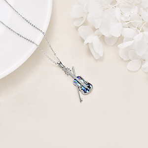 YAFEINI Violin Necklace 925 Sterling Silver Violin and Violin Bow Pendant Jewelry Music Gifts for Women Violinist