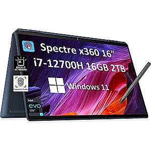 HP Spectre x360 16" 2-in-1 3K QHD+ Touchscreen (Intel 12th Gen i7-12700H, 16GB RAM, 2TB SSD, Stylus) Home, Business & Creator Laptop, Long-battery life, Fingerprint, Backlit, Thunderbolt 4, Win 11 Pro