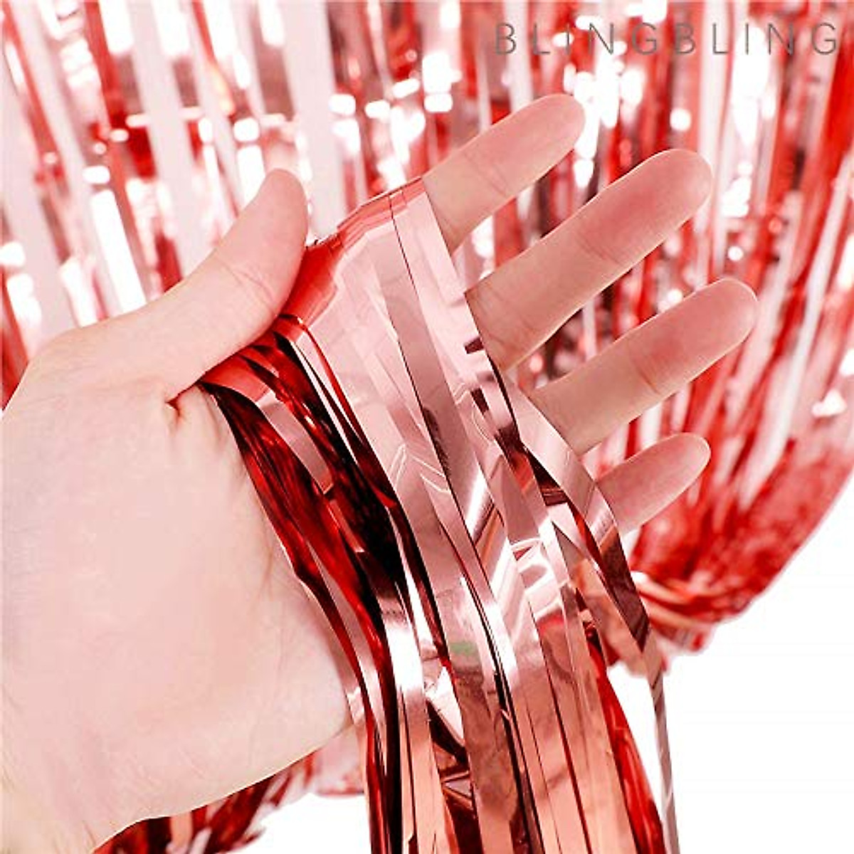 2 Pcs 3.2ft x 8.2ft Shiny Rose Gold Metallic Tinsel Foil Fringe Curtains Photo Booth Backdrop for Birthday Wedding Holiday Celebration Bachelorette Party Decorations (Rose Gold)