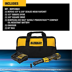 DEWALT 20V MAX XR Cordless Ratchet Set, 3/8" and 1/2" Sealed Head Ratchet, Battery and Charger Included (DCF510GE1)