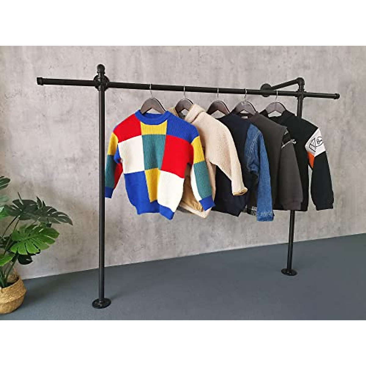 Anynice Industrial Pipe Clothing Rack,Industrial Clothing Rack, Clothing Rods for Hanging Clothes,Clothes Rack,Wall Mounted Garment Rack (58.7" W x 14.4" D x43.3 H, ANY-BF11)