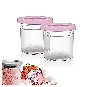 EVANEM 2/4/6PCS Creami Containers, for Creami Ninja Ice Cream,16 OZ Pint Containers with Lids Reusable,Leaf-Proof for NC301 NC300 NC299AM Series Ice Cream Maker,Pink-6PCS