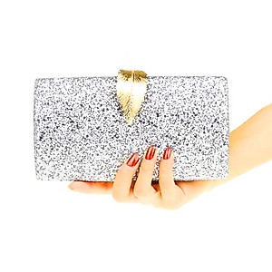 VEABEST Women's Sparkly Glitter Rhinestone Clutch Purse Evening Bags Handbags for Wedding Prom Party (Sliver 1)