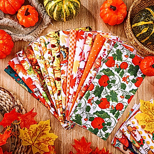 Tudomro 70 Pcs 10 x 10 Inch Fall Fabric Square Thanksgiving Autumn Patchwork Fabrics Maple Leaf Turkey Square Patchwork Fabric Pumpkin Quilting Fabric for Fall DIY Crafts