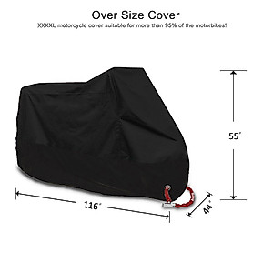 AlleTechPlus Waterproof Motorcycle Cover, Universally Fits up to 108" Motors, 2 Lock-Holes Design, All Weather Protection, Anti-Theft, Durable & Tear Proof (Black-XXXXL)