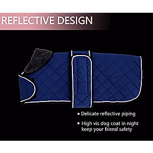 Warm Thermal Quilted Dachshund Coat, Dog Winter Coat with Warm Fleece Lining, Outdoor Dog Apparel with Adjustable Bands for Medium, Large Dog-Blue-XS